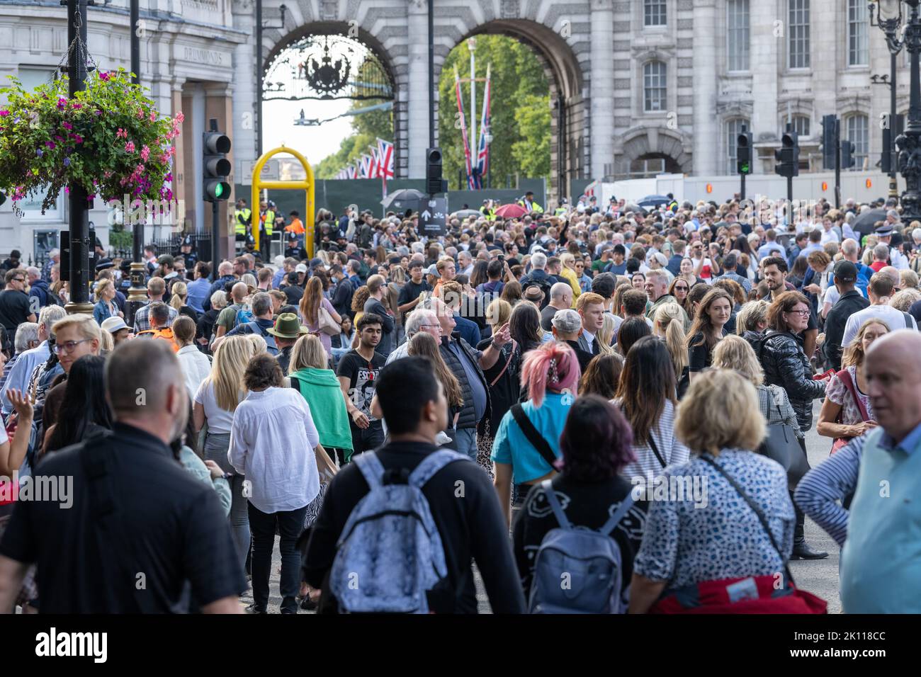 London, UK. 14th Sep, 2022. Vast crowds gathered around Trafalgar ...