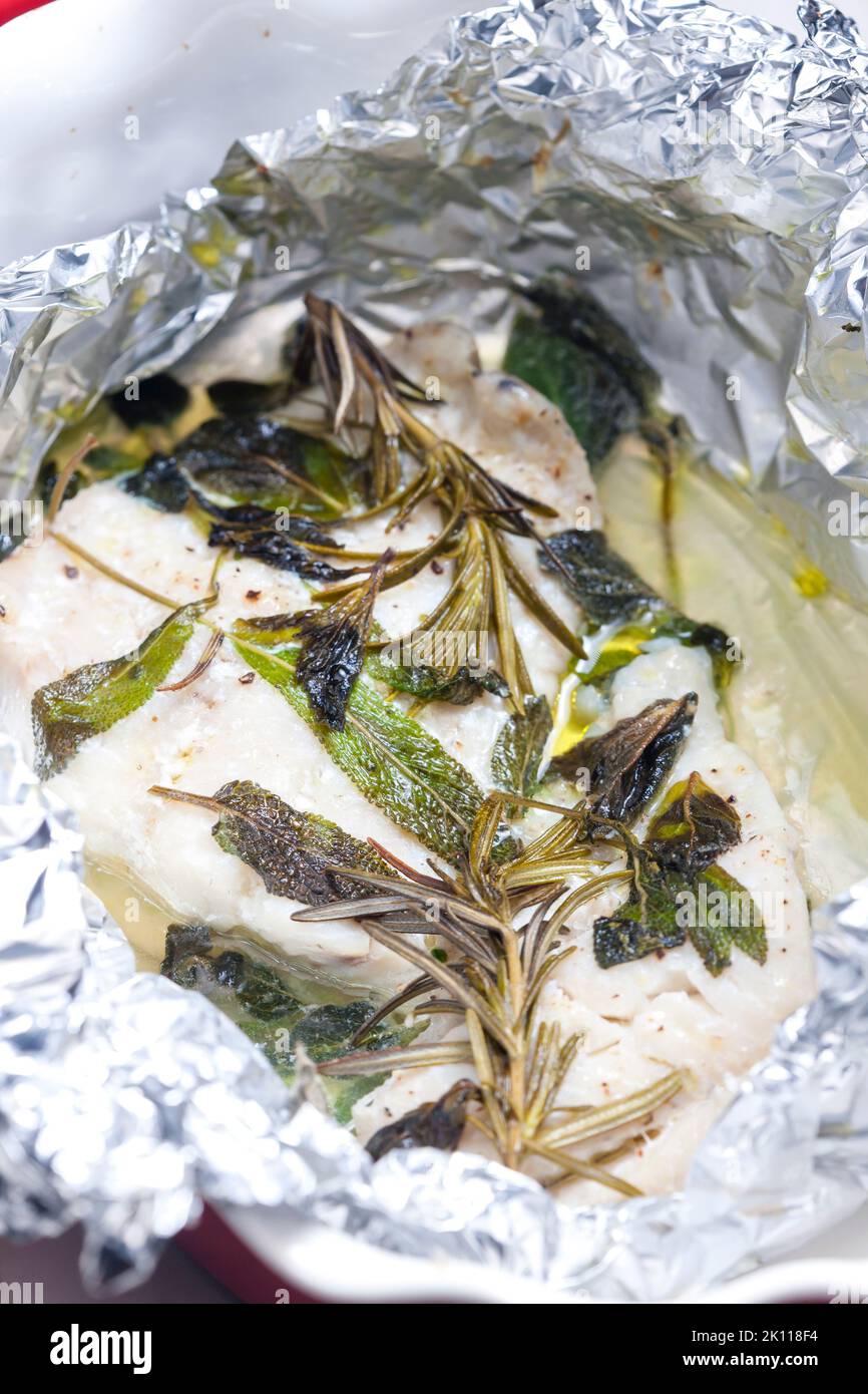 Baked halibut fish roasted hi-res stock photography and images - Alamy