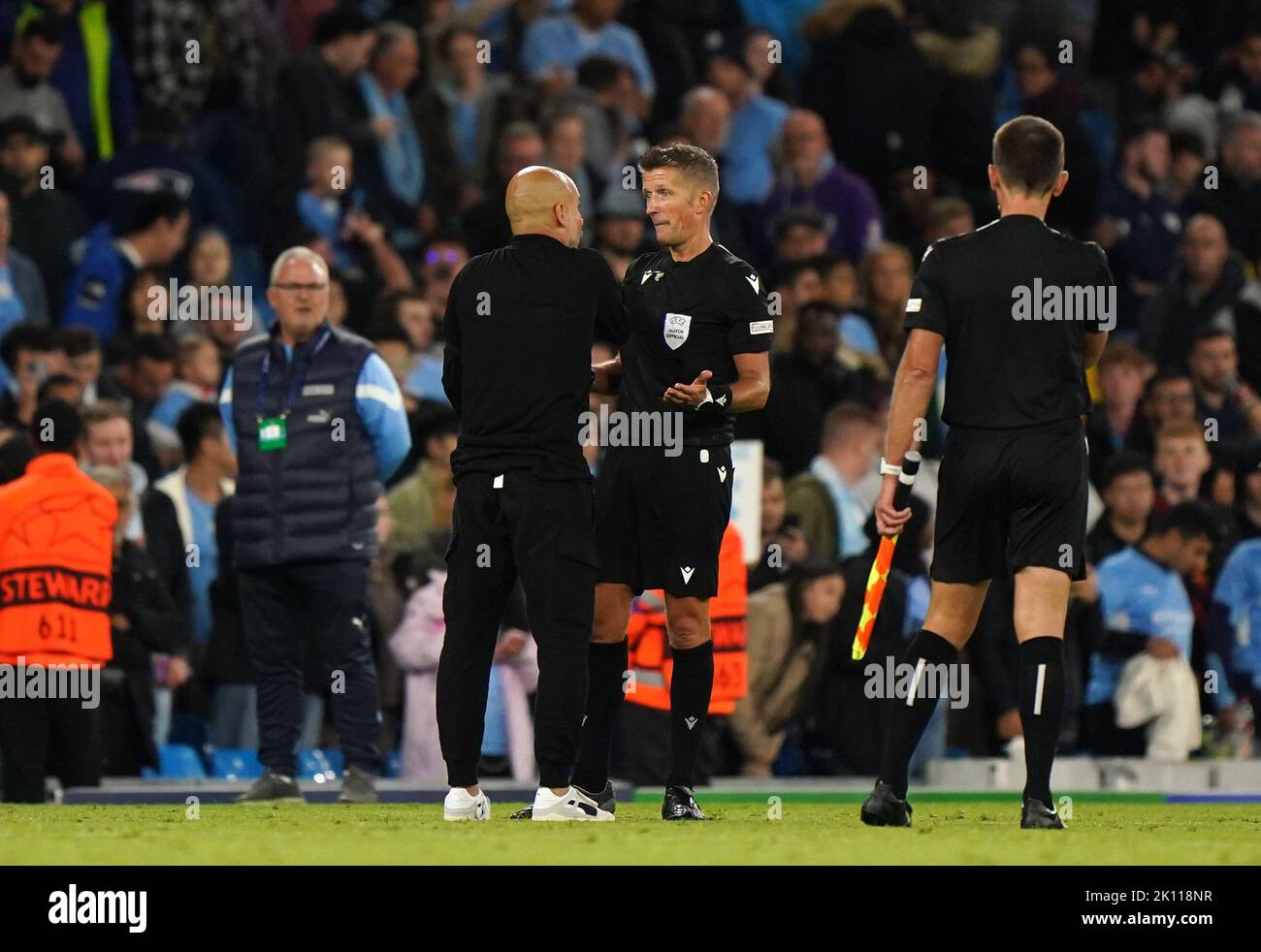 Manchester City manager Pep Guardiola appeals to referee Daniele Orsato ...