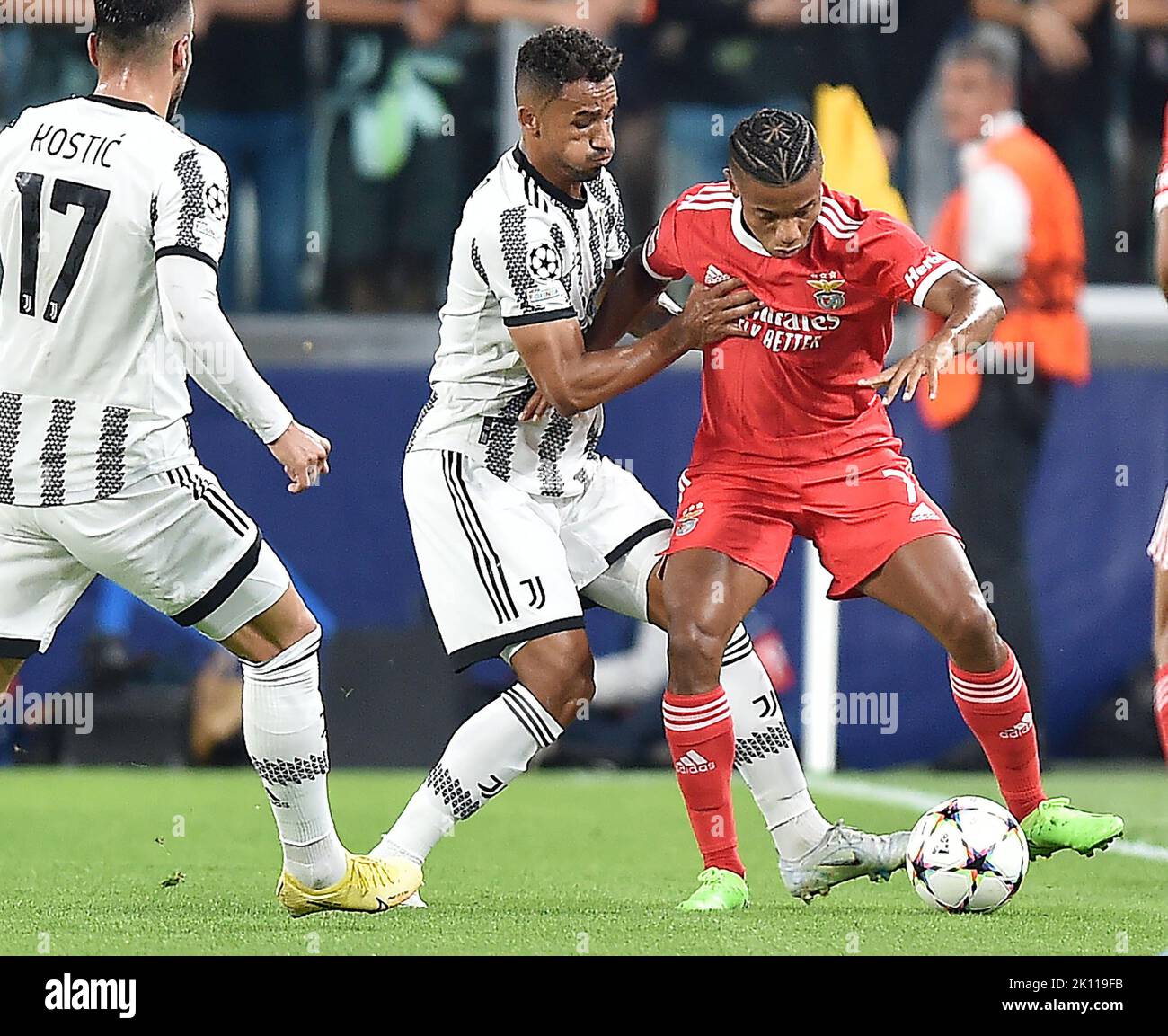 September 14, 2022, TURIN: Juventusâ€™ Danilo and Benficaâ€™s David ...