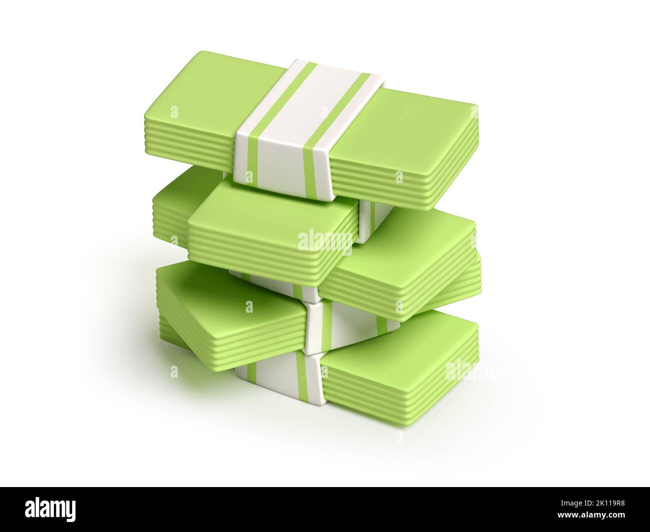 Paper money bundles pile of packs. Simple cartoon icon. 3d rendered ...