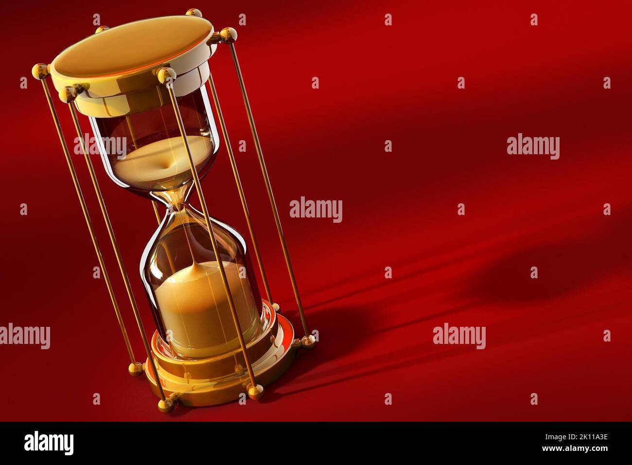 old gold sand clock measuring time on the red background - 3d ...