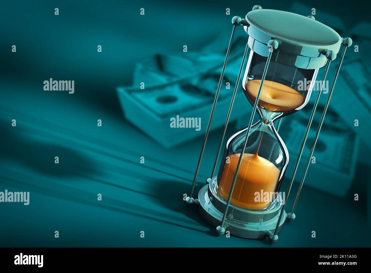 time is money concept with sand clock and dollars - 3d illustration ...