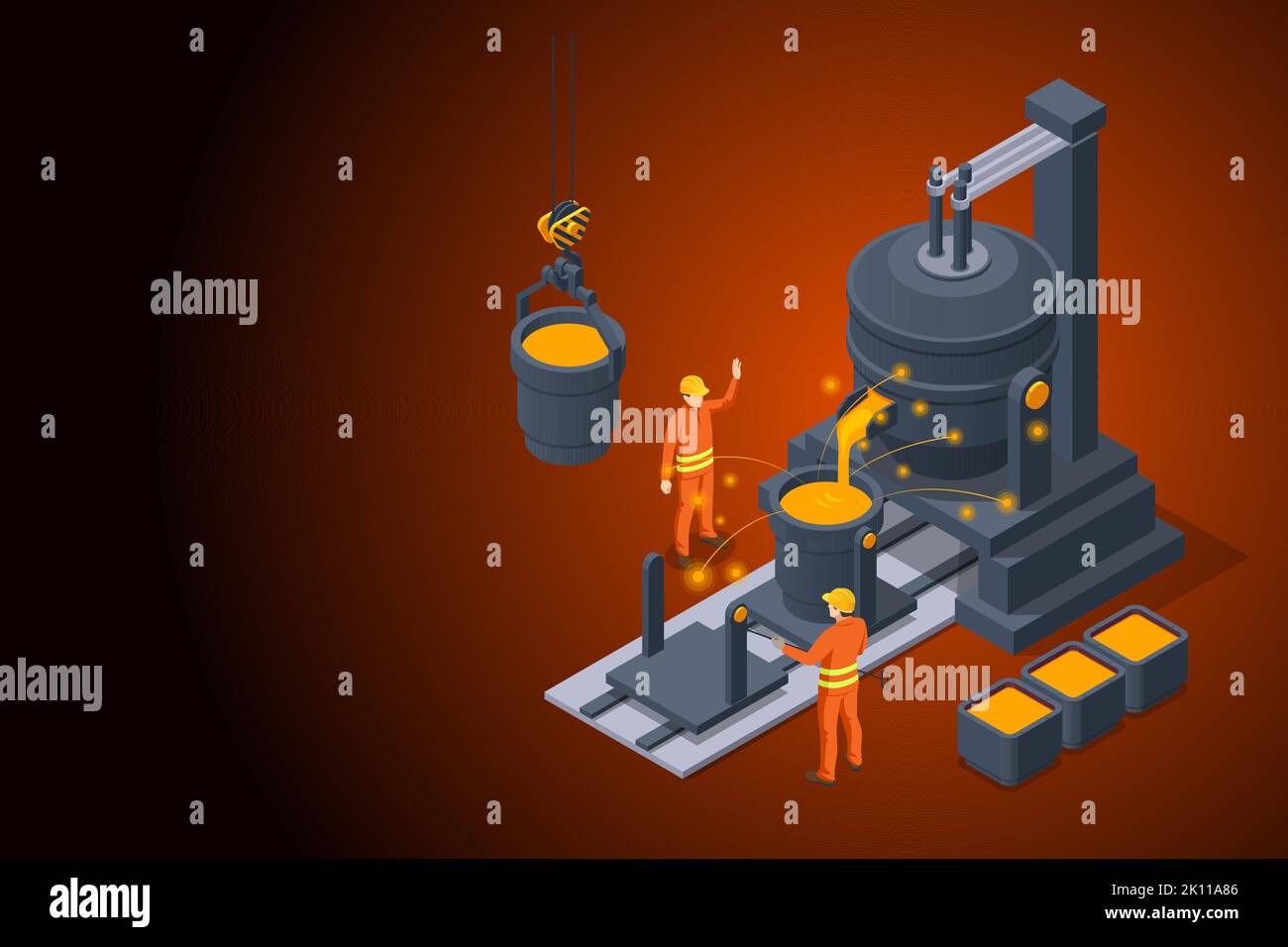 Isometric industrial steel production and metallurgy. Foundry ...