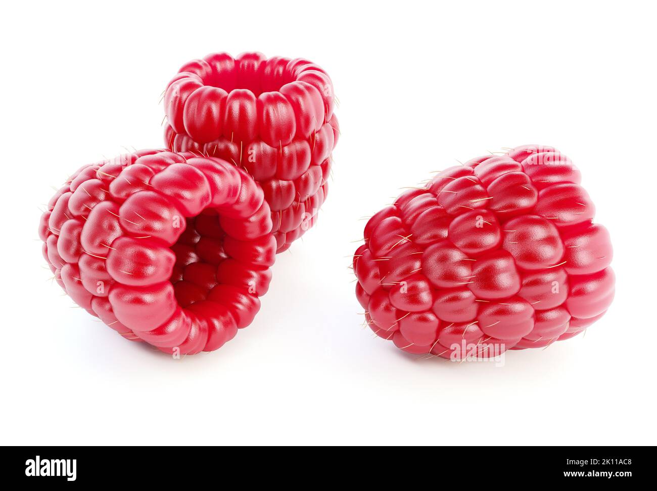 Ripe raspberry berries, 3d rendered raster illustration, isolated on ...
