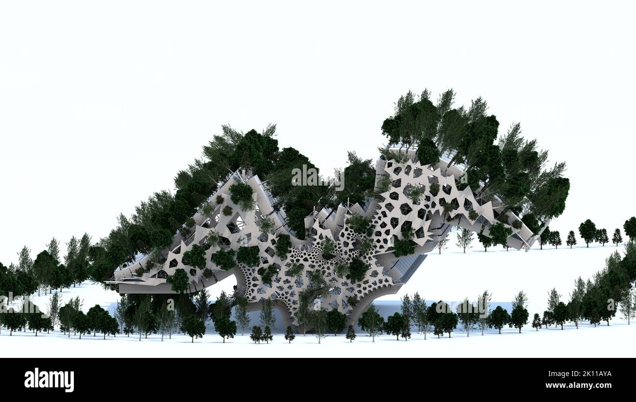 A 3D Illustration of an architectural structure based on the shape and ...