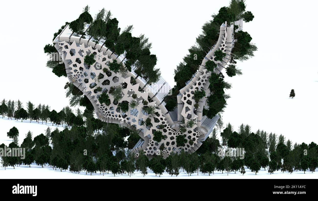 A 3D Illustration of an architectural structure based on the shape and ...