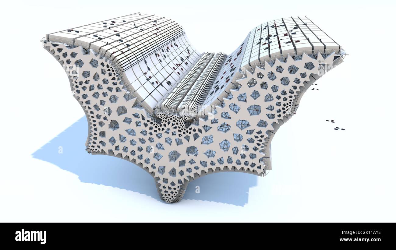 A 3D Illustration of an architectural structure based on the shape and ...