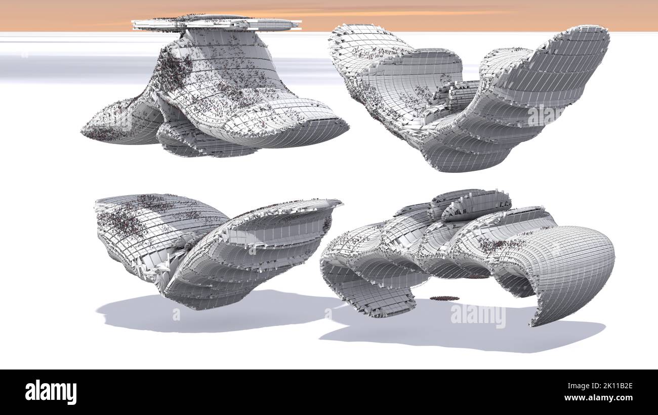 A 3D Illustration of an architectural structure based on the shape and ...