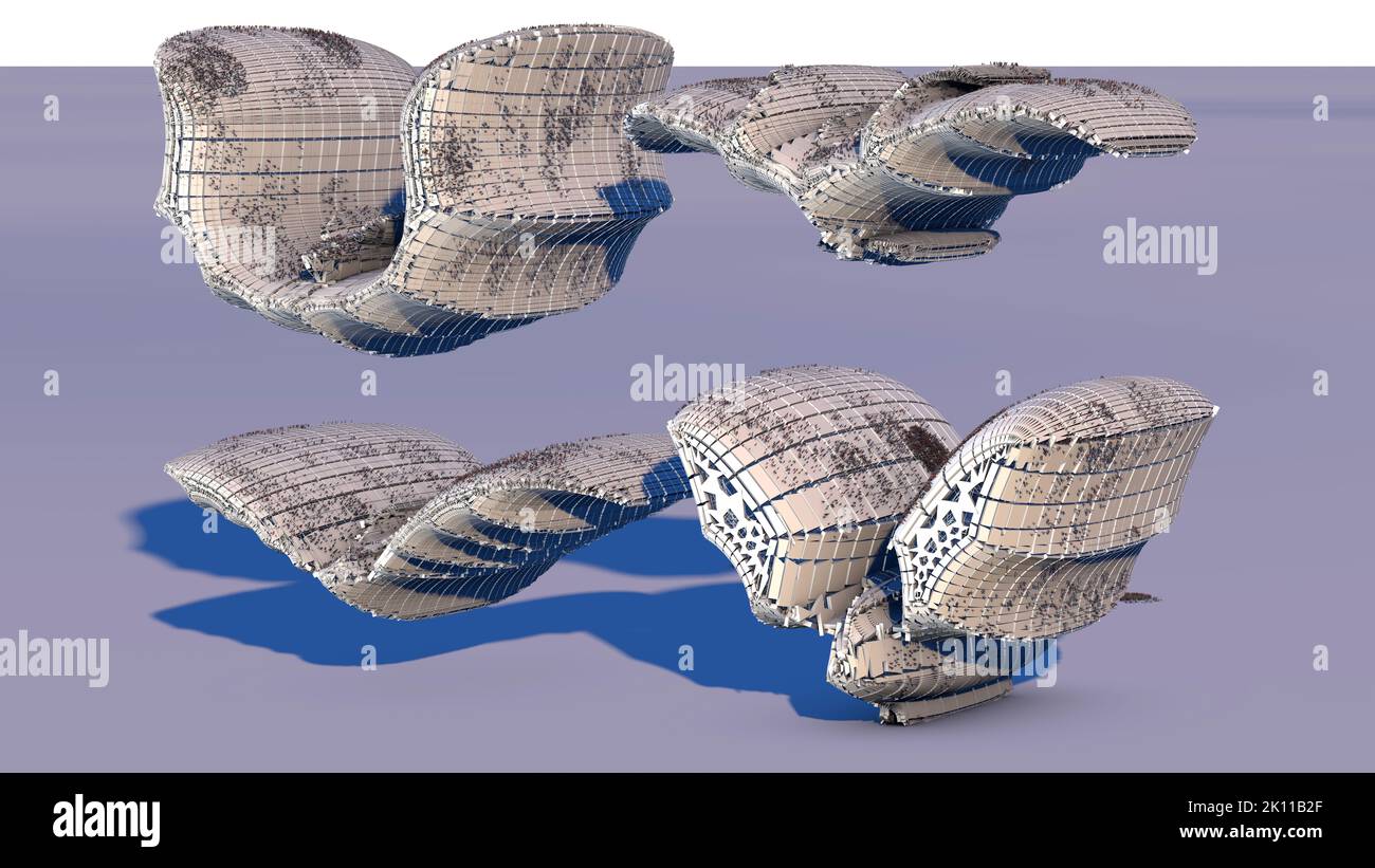 A 3D Illustration of an architectural structure based on the shape and ...