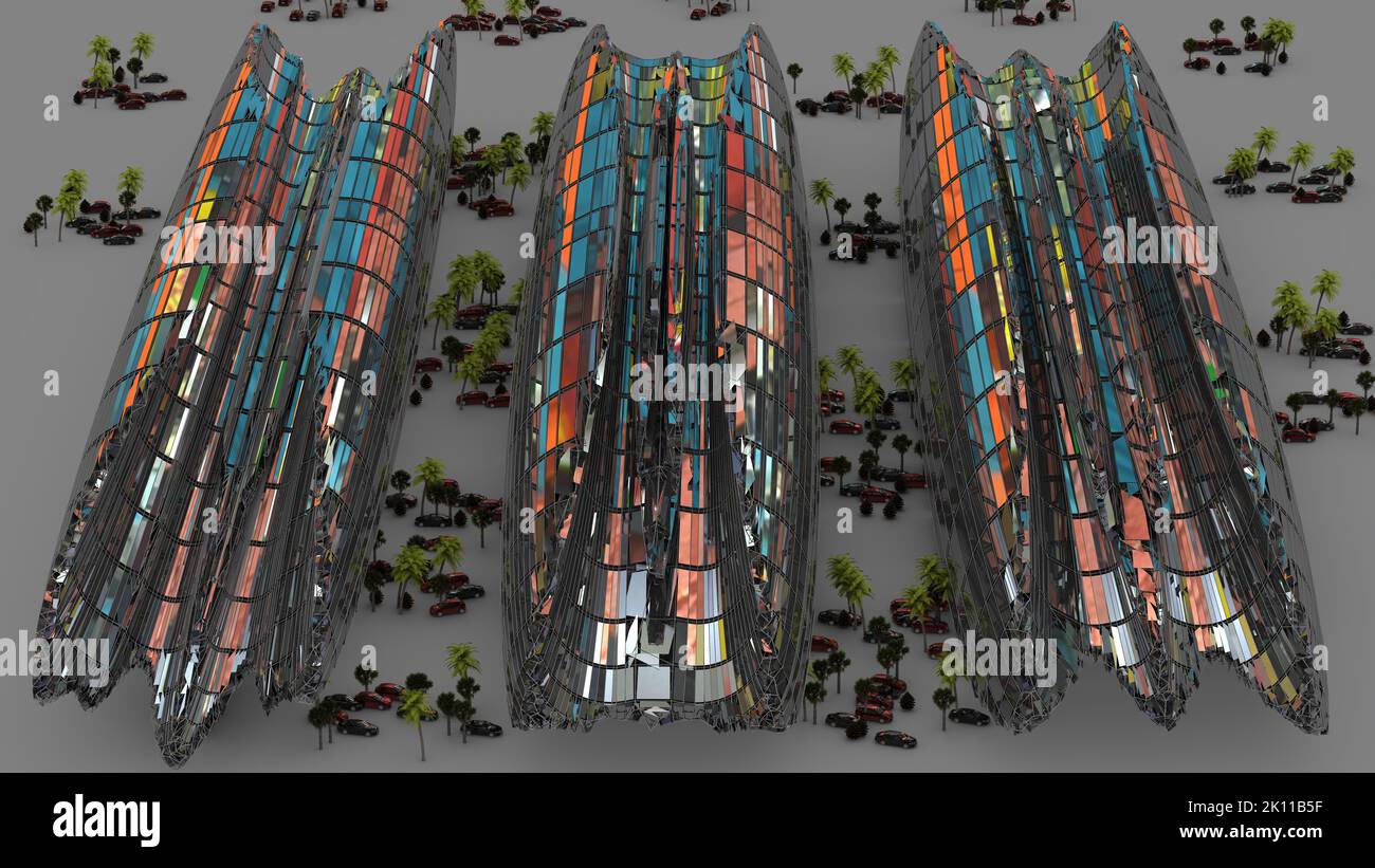A 3D Illustration of an architectural structure based on the shape and ...