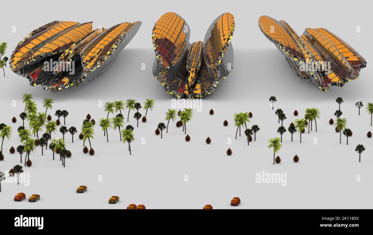 A 3D Illustration of an architectural structure based on the shape and ...