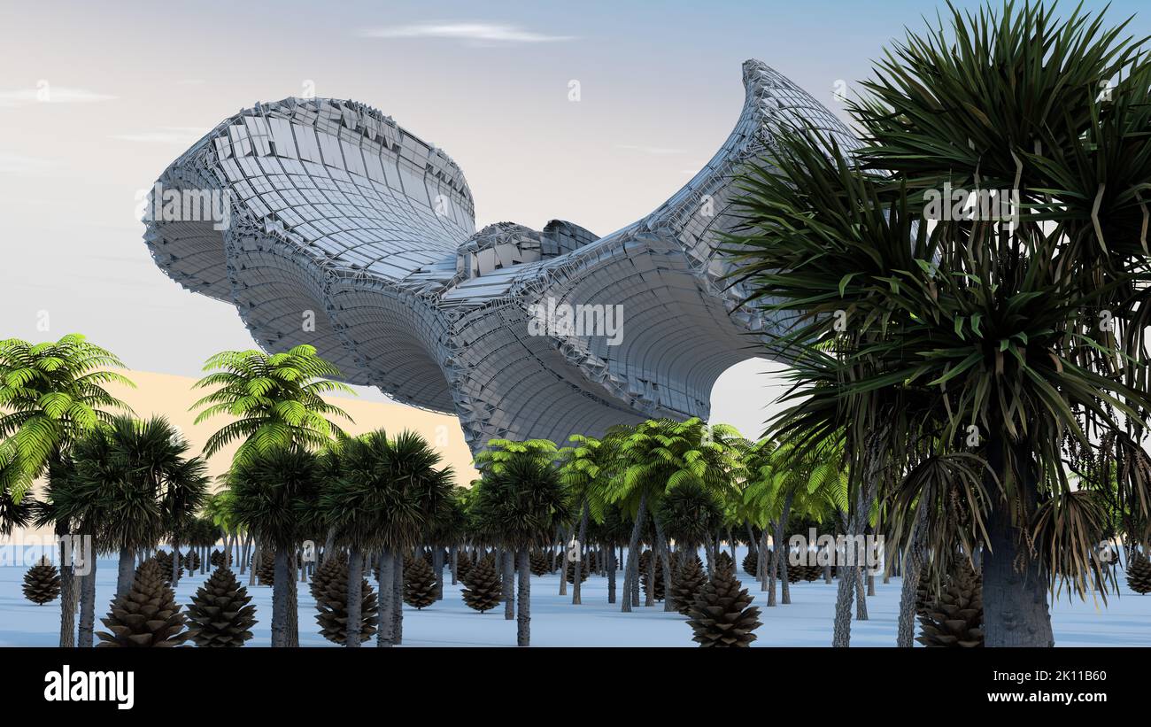 A 3D Illustration of an architectural structure based on the shape and ...