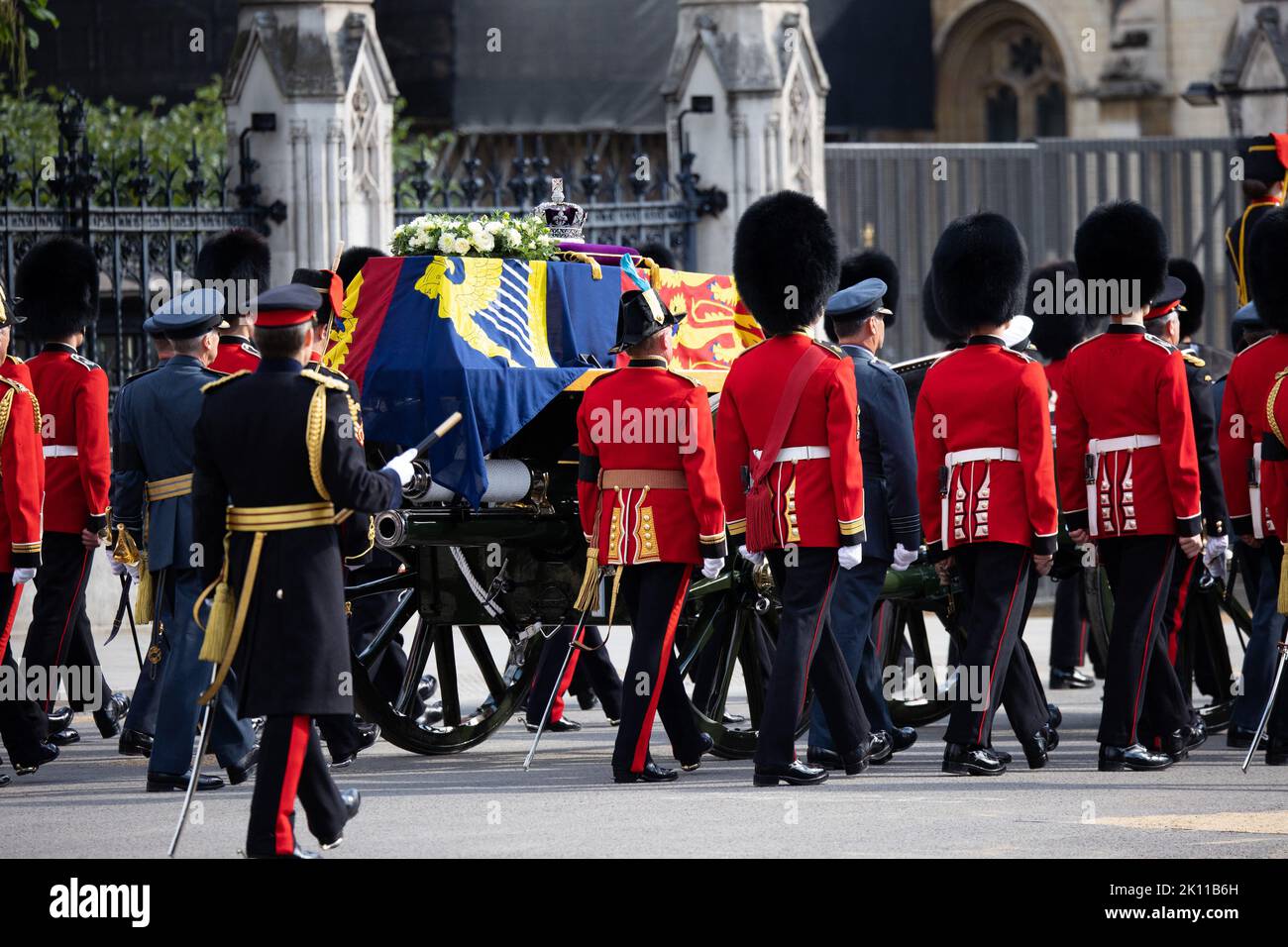 The coffin carrying Queen Elizabeth II makes its way along Big Ben and ...