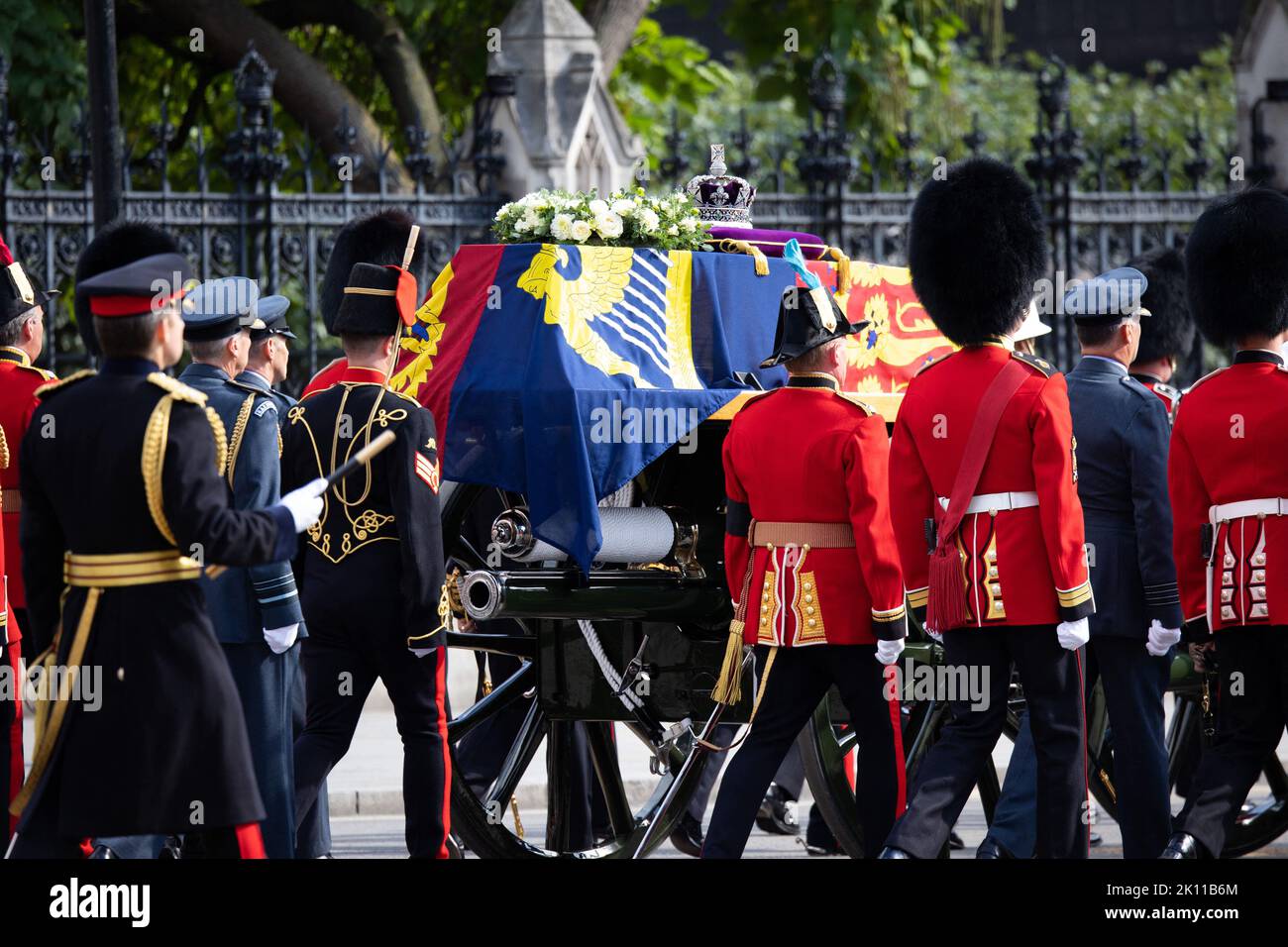 The coffin carrying Queen Elizabeth II makes its way along Big Ben and ...