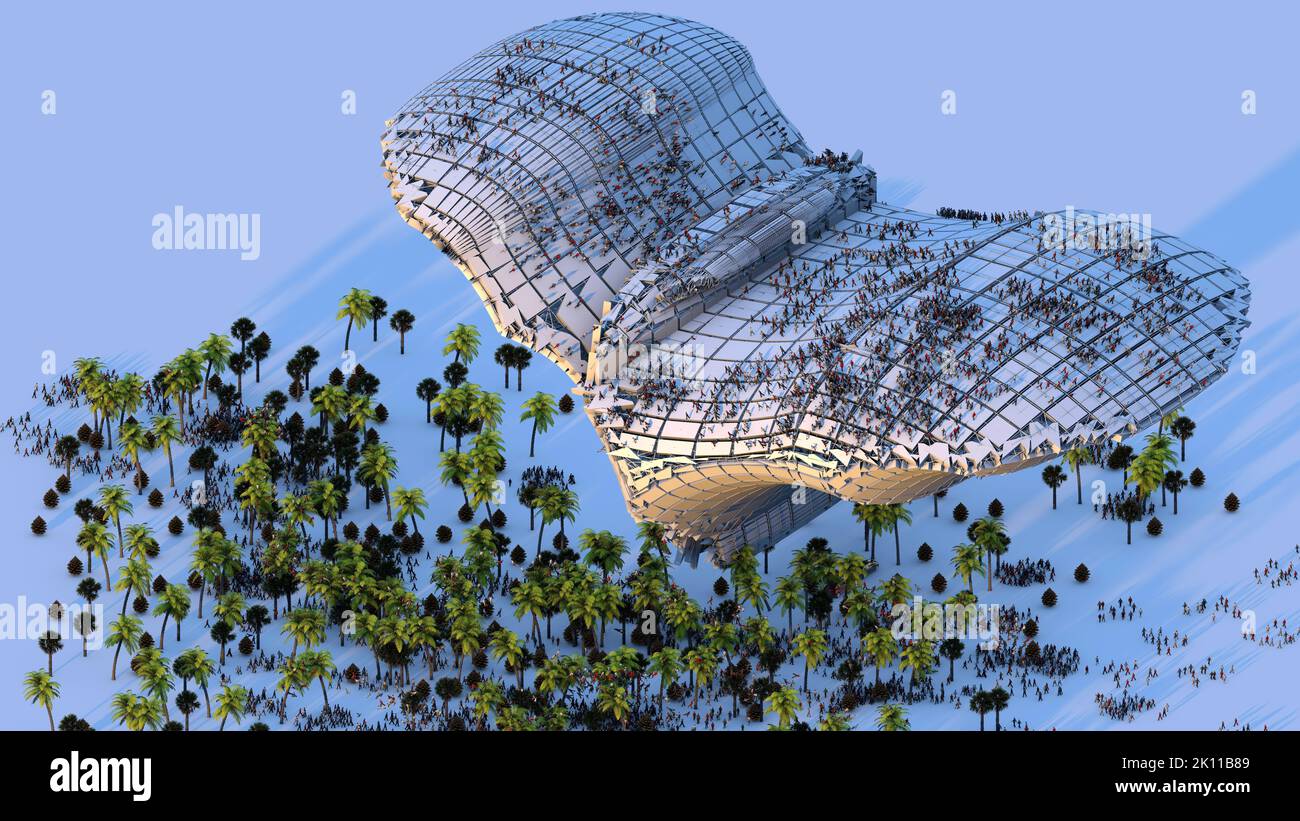 A 3D Illustration of an architectural structure based on the shape and ...