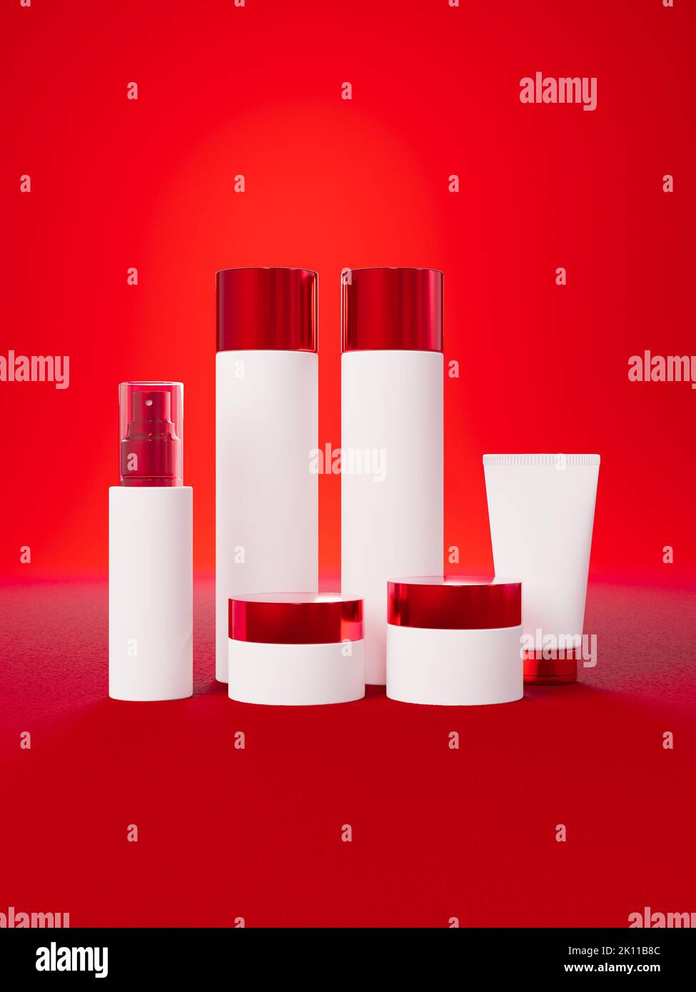 Group of hair care products in different plastic bottles 3D render ...