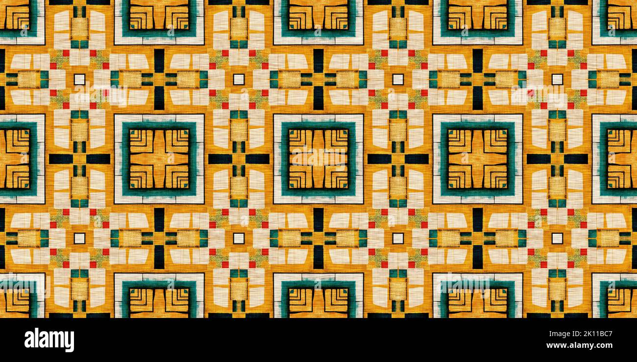 Traditional tile mosaic seamless border pattern print. Fabric effect ...
