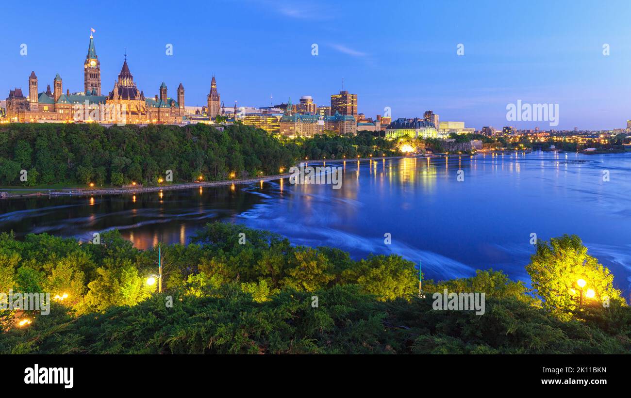 View of Parliament Hill and Ottawa River at Blue Hour Stock Photo - Alamy