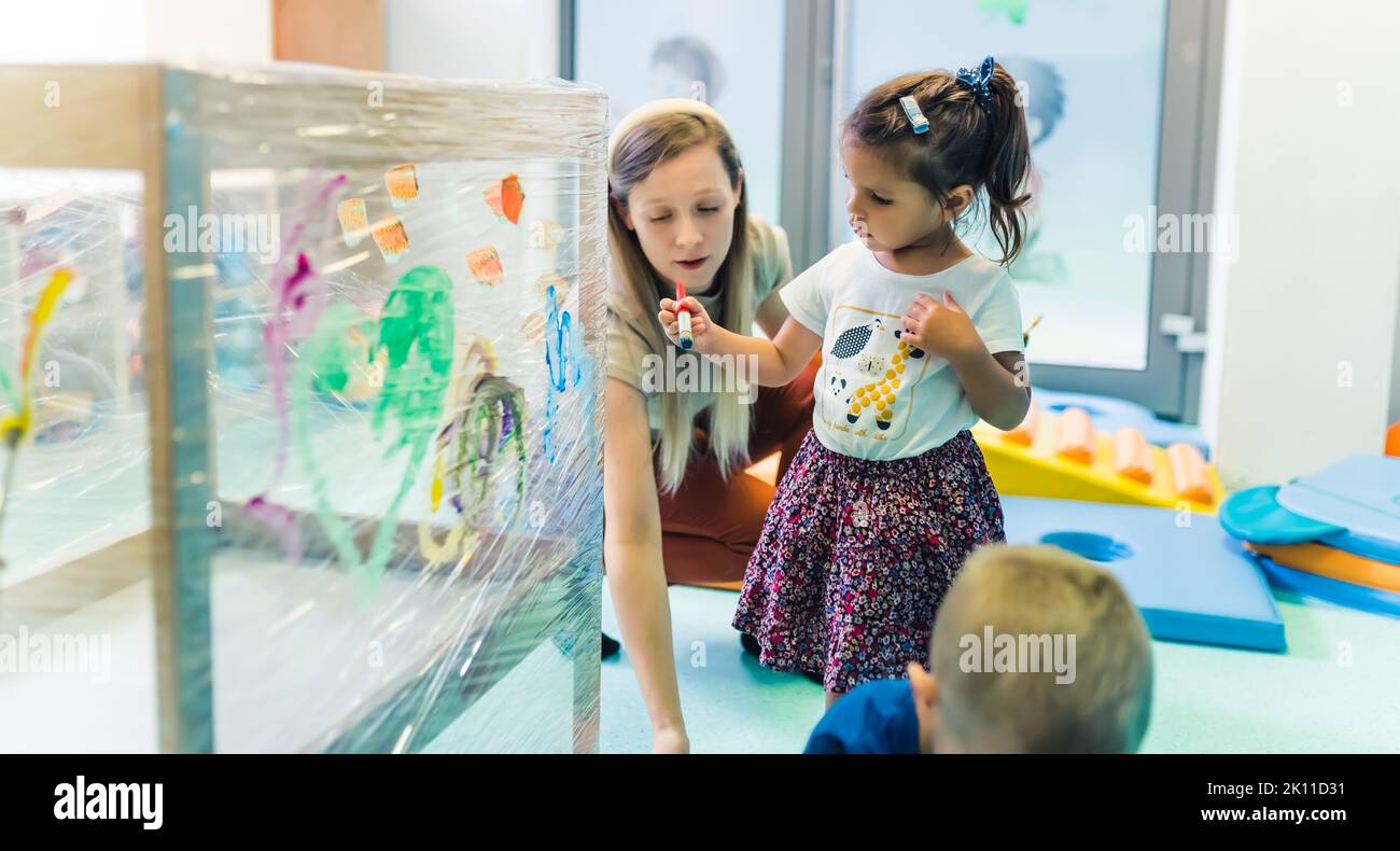 Cling film painting for improving kids imagination. Toddlers painting ...
