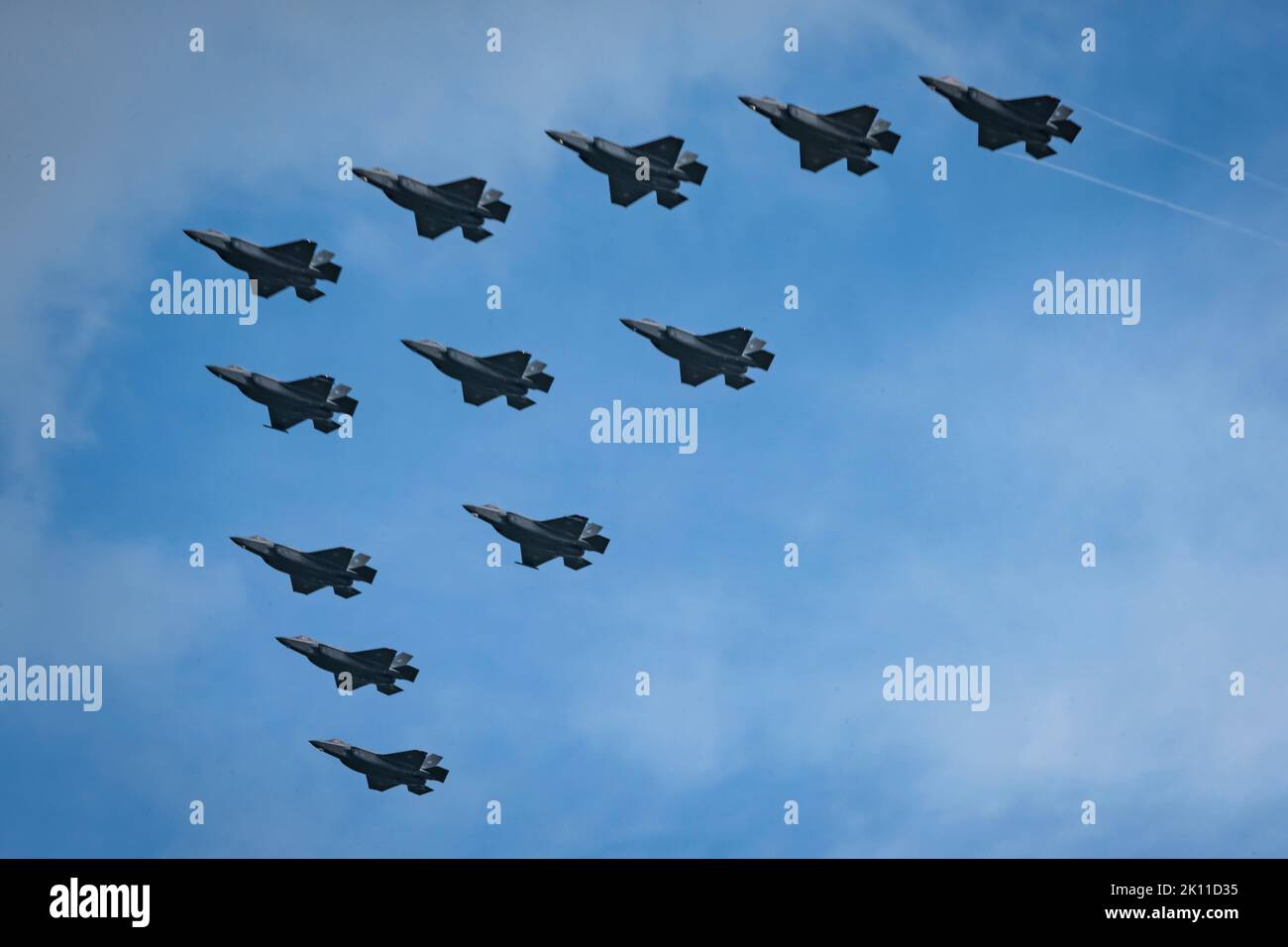 A formation of Japan Air Self-Defense Force (JASDF) F-35A Lighting II's ...