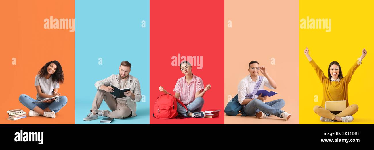 Collage of students on color background Stock Photo - Alamy