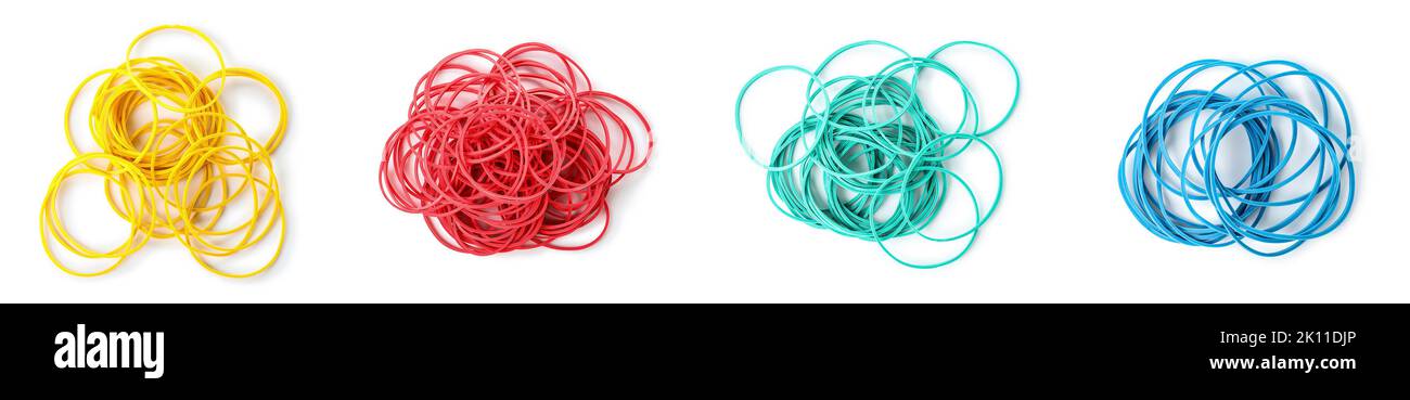 Set of colorful rubber bands isolated on white, top view Stock Photo ...