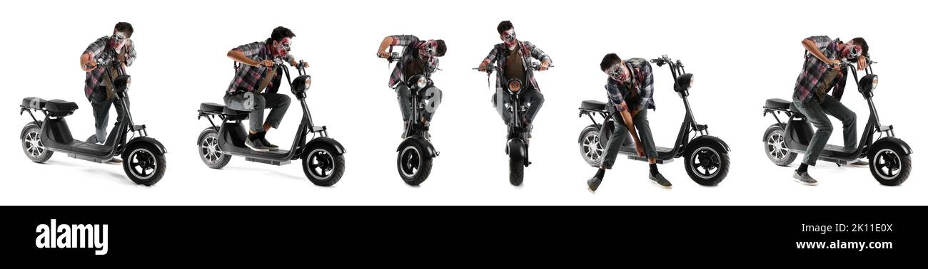 Set of scary zombie man with motorcycle on white background Stock Photo ...