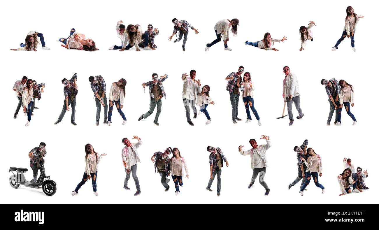 Set of many scary zombies on white background Stock Photo - Alamy