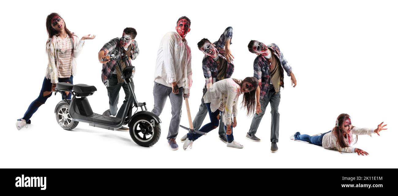 Set of many scary zombies on white background Stock Photo - Alamy