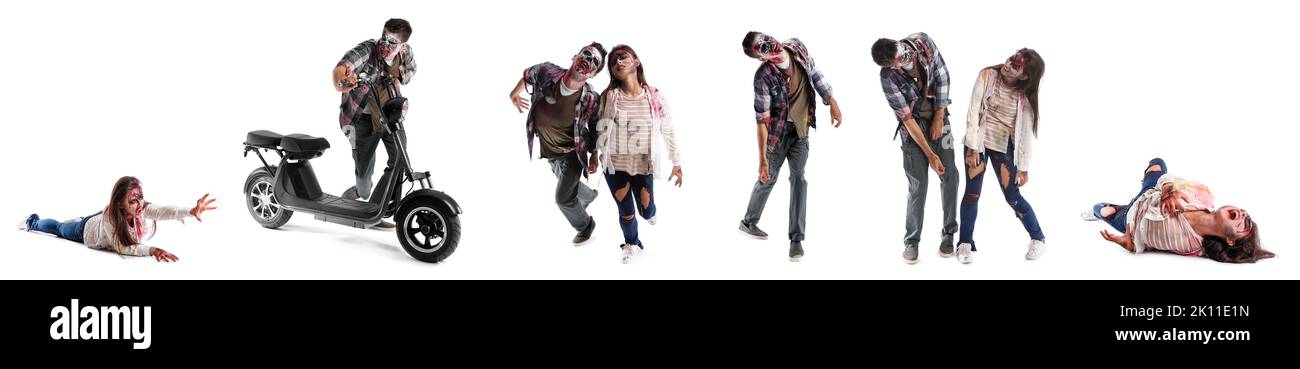 Set of scary zombies on white background Stock Photo - Alamy