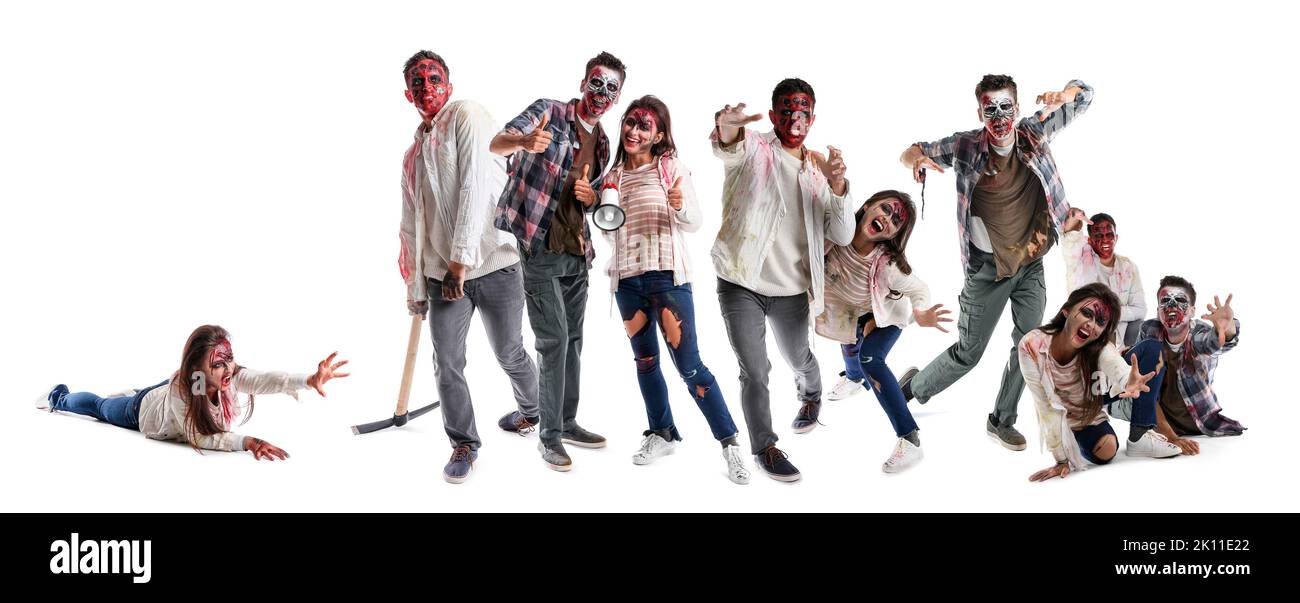 Set of many scary zombies on white background Stock Photo - Alamy