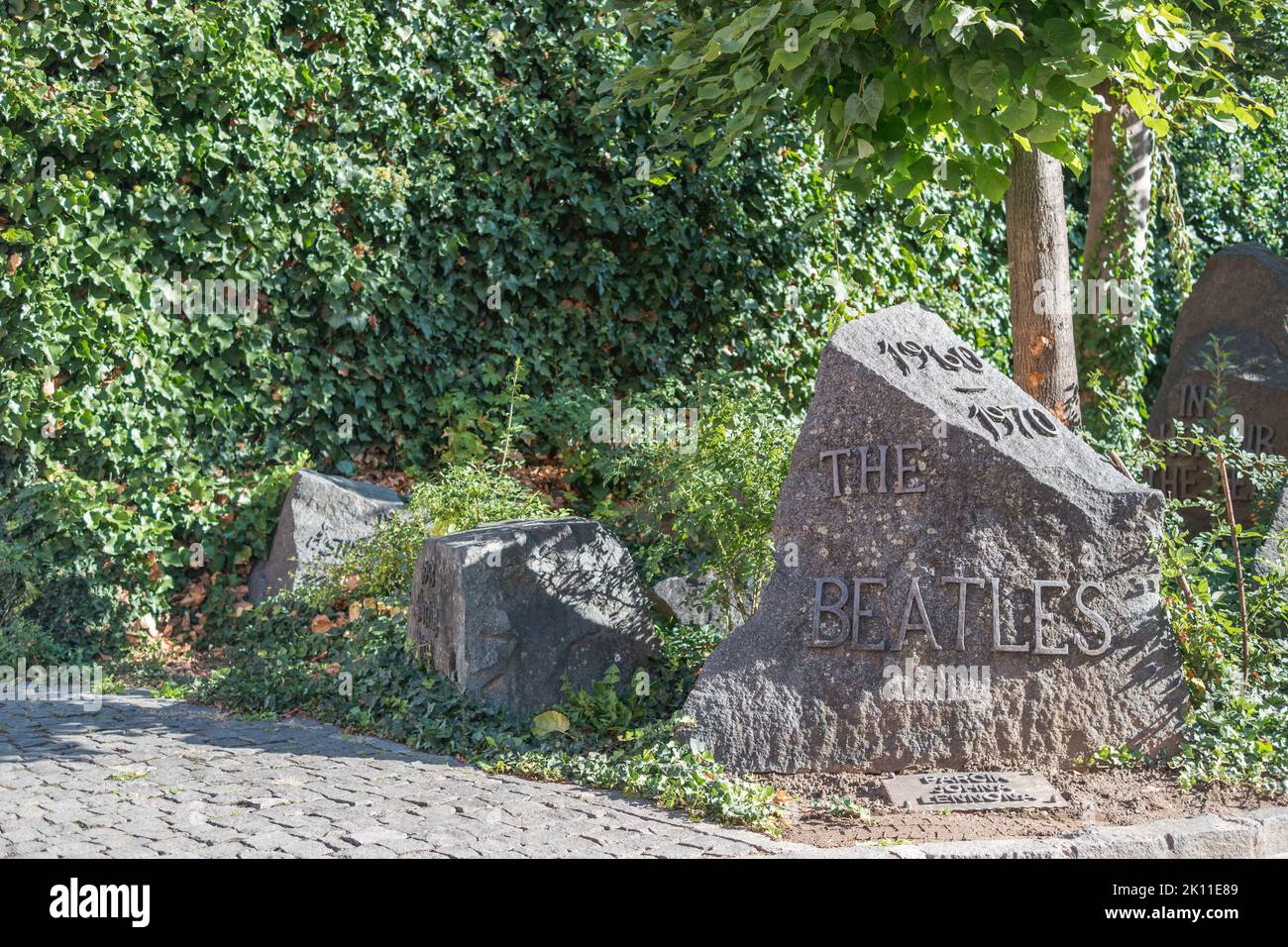 Bardejov, Slovakia - 9.15.2022 Inscription The Beatles on the stone in ...