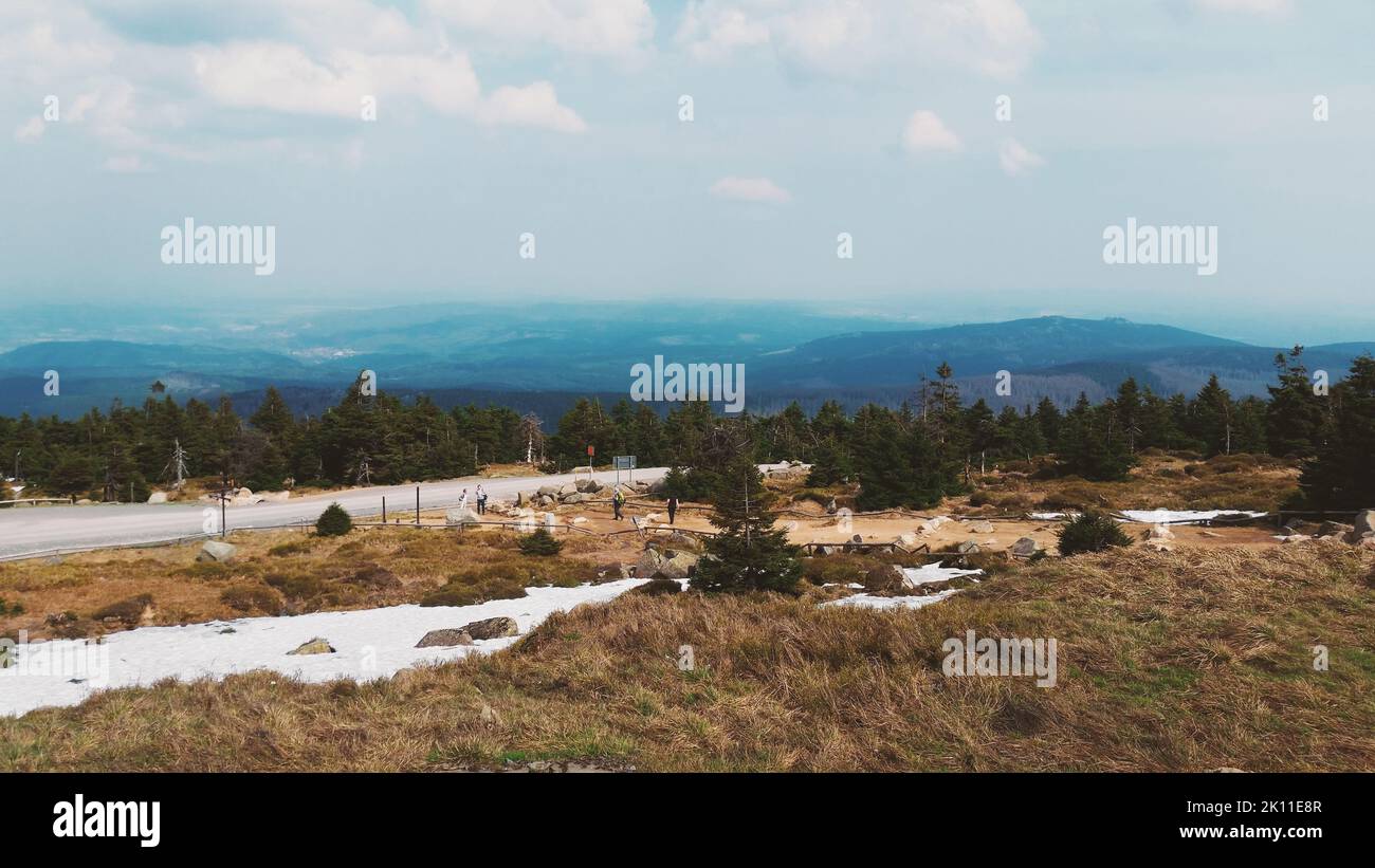 On Top of High mountains with snow and Trees In Germany, Shiny weather ...