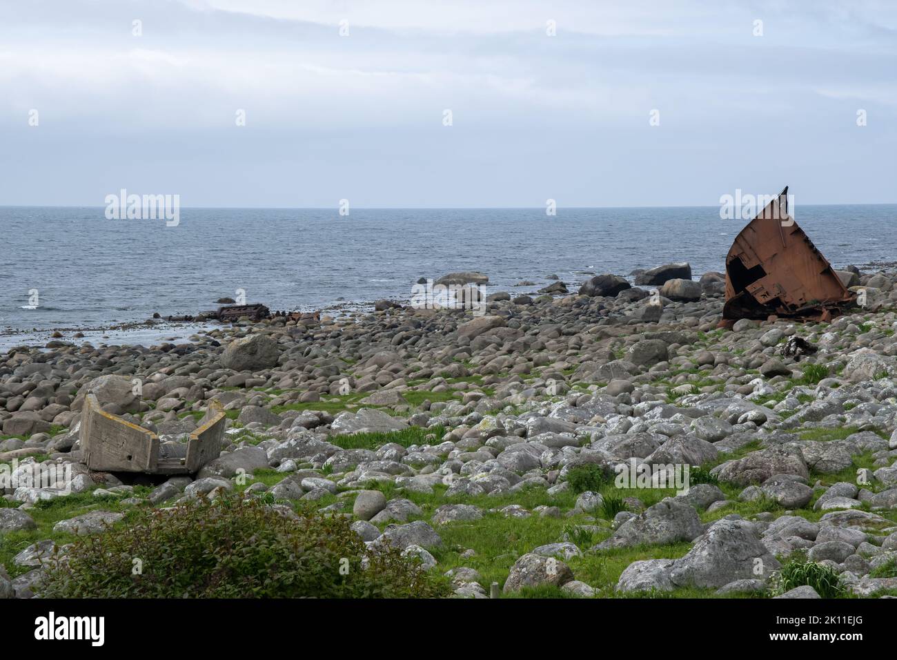 Wonderful landscapes in Norway. Rogaland. Shipwreck on scenic coastline ...