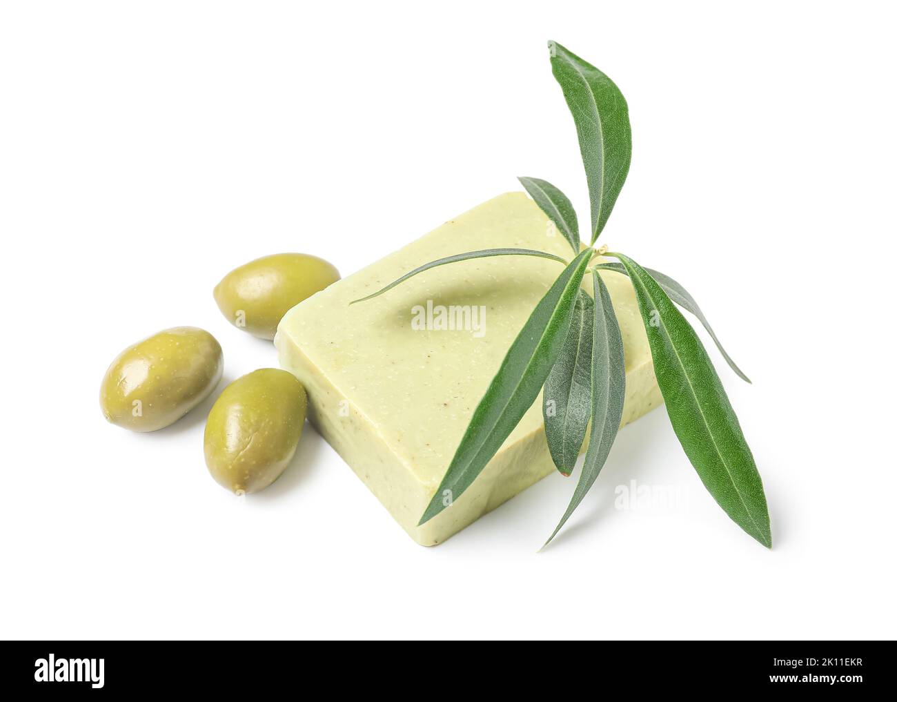 Olive soap bar on white background Stock Photo - Alamy