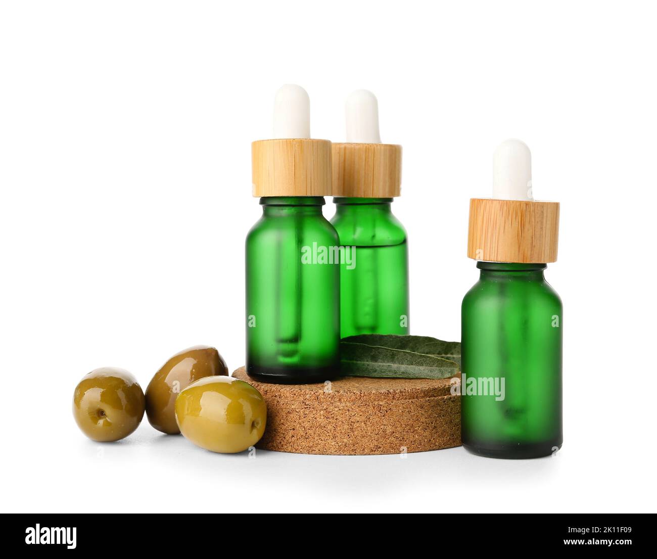 Bottles of essential olive oil isolated on white background Stock Photo ...