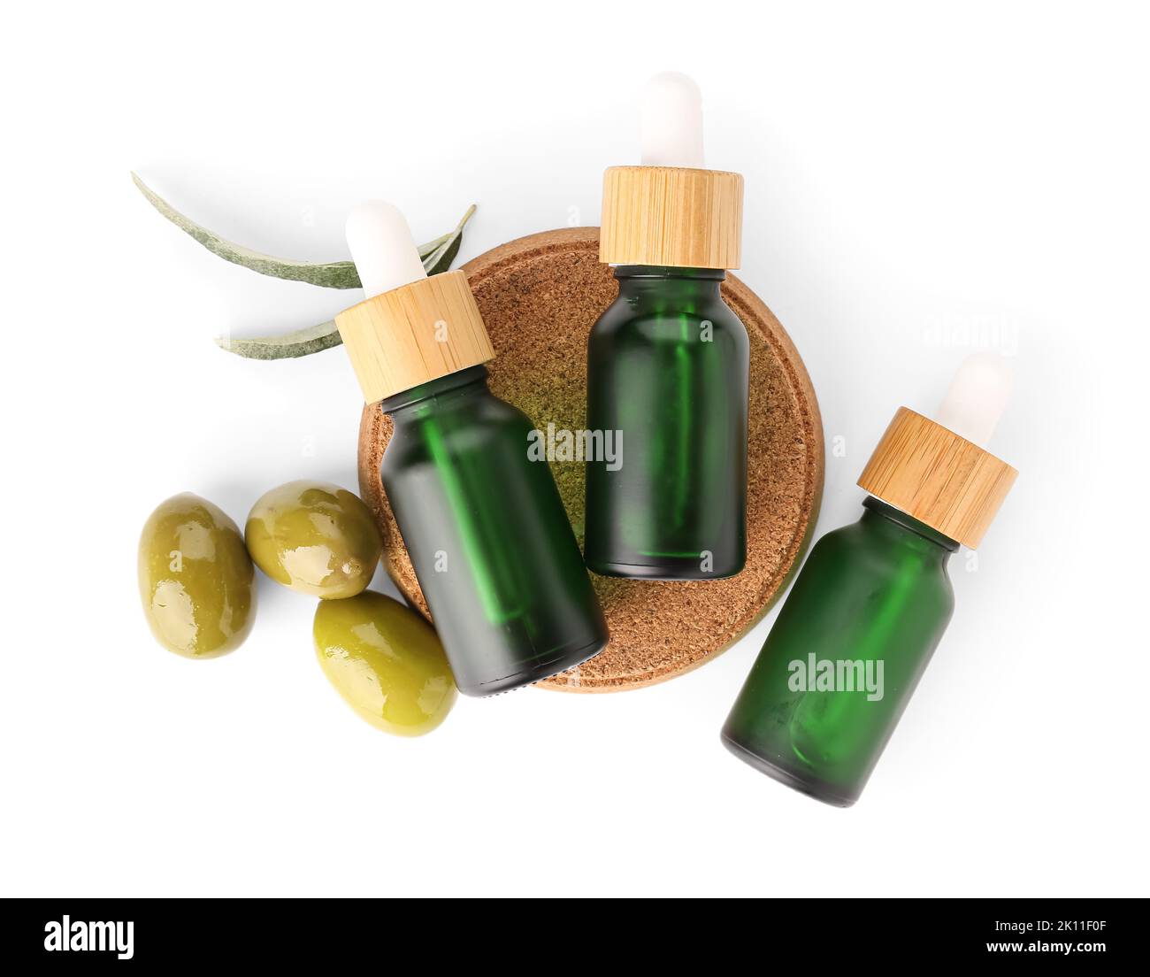 Bottles of essential olive oil isolated on white background Stock Photo ...
