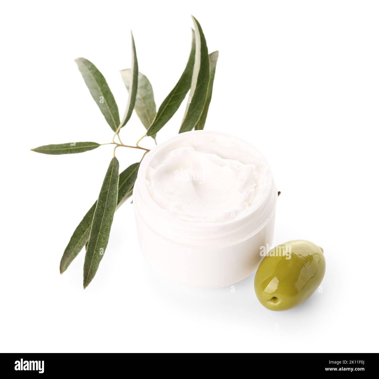 Jar of natural olive cream isolated on white background Stock Photo - Alamy