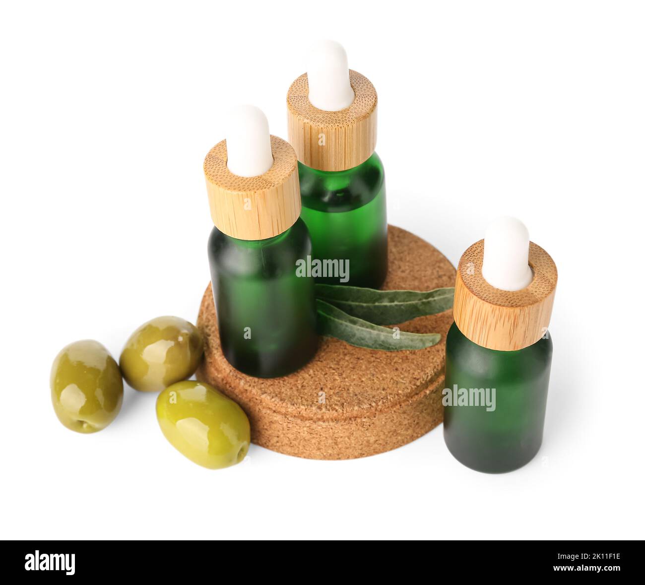 Bottles of essential olive oil isolated on white background Stock Photo ...