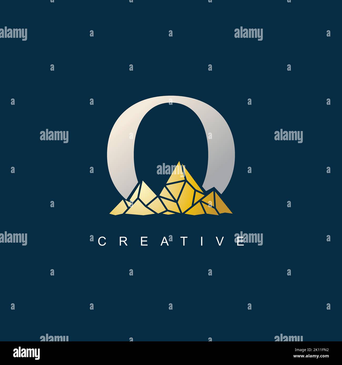 Letter O with golden mountain illustration logo design template Stock ...