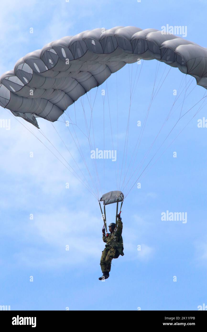 A paratrooper of Japan Ground Self-Defense Force parachute display ...