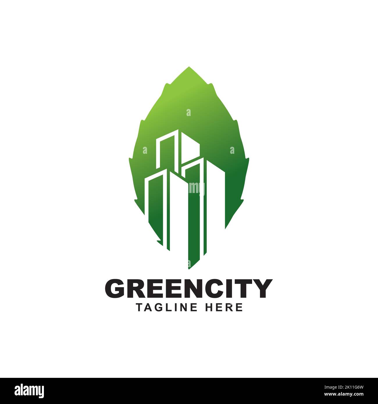 building with leaf symbol logo design vector template. Green city ...