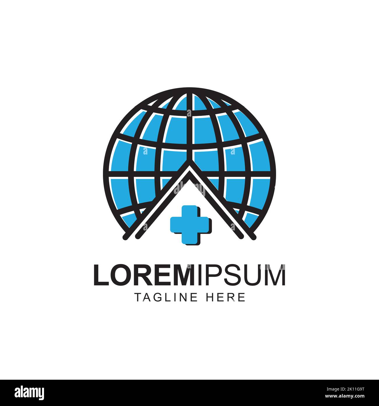 globe with cross symbol logo design vector template. Safe health world ...