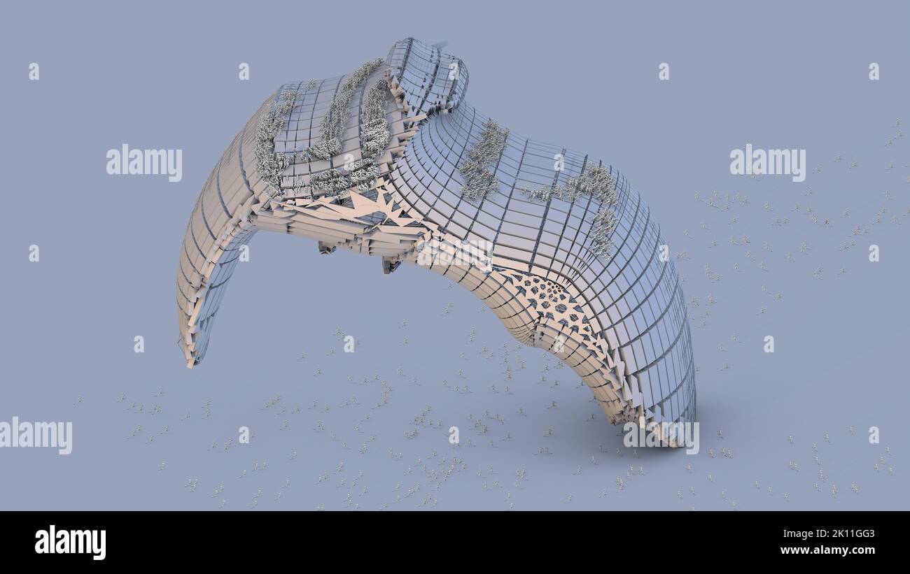 A 3D Illustration of an architectural structure based on the shape and ...