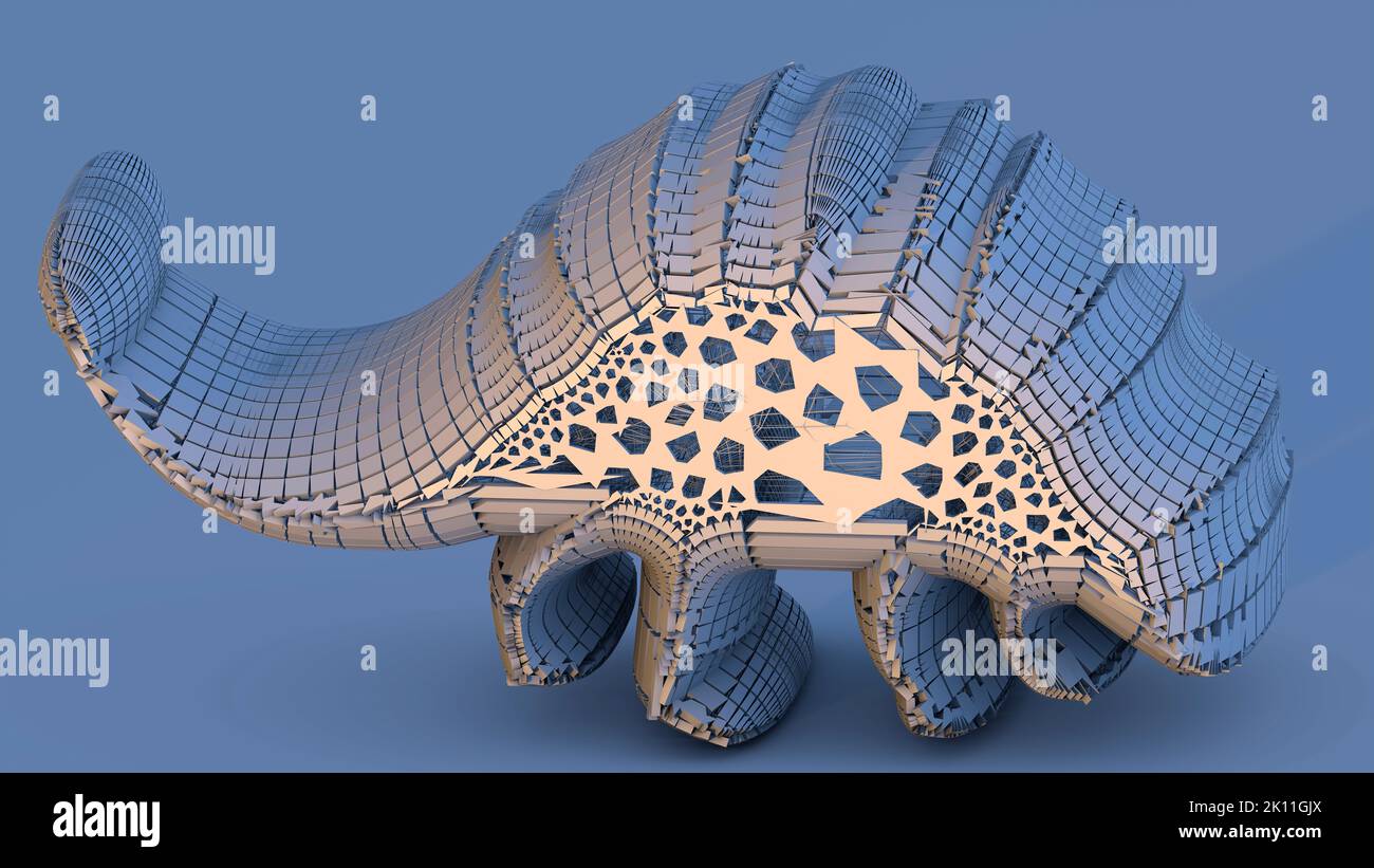 A 3D illustration of a modeled architectural structure of a dinosaur ...