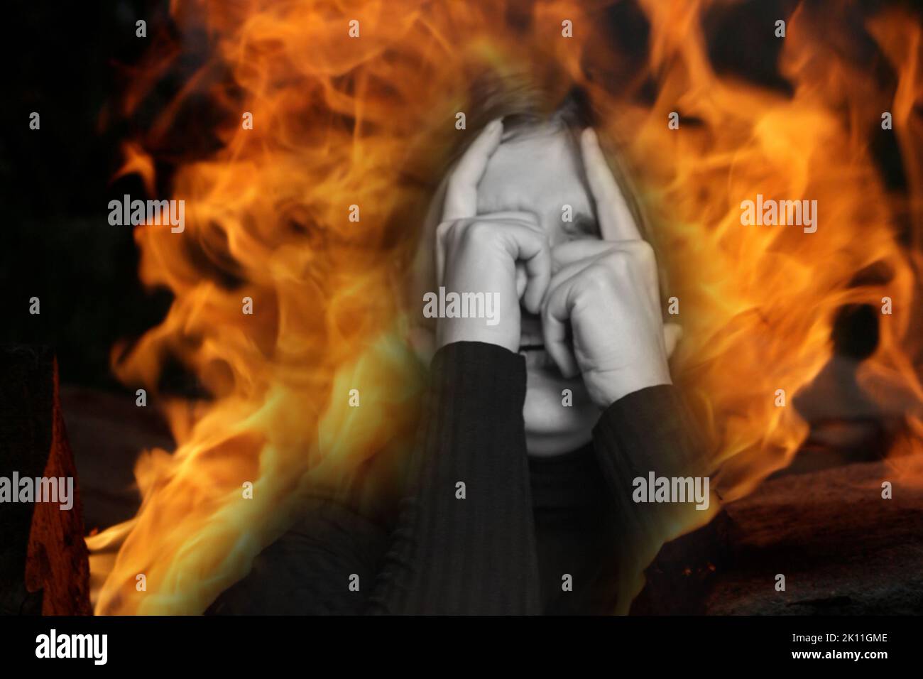 Defocus screaming, hate, rage. Crying emotional angry woman screaming ...