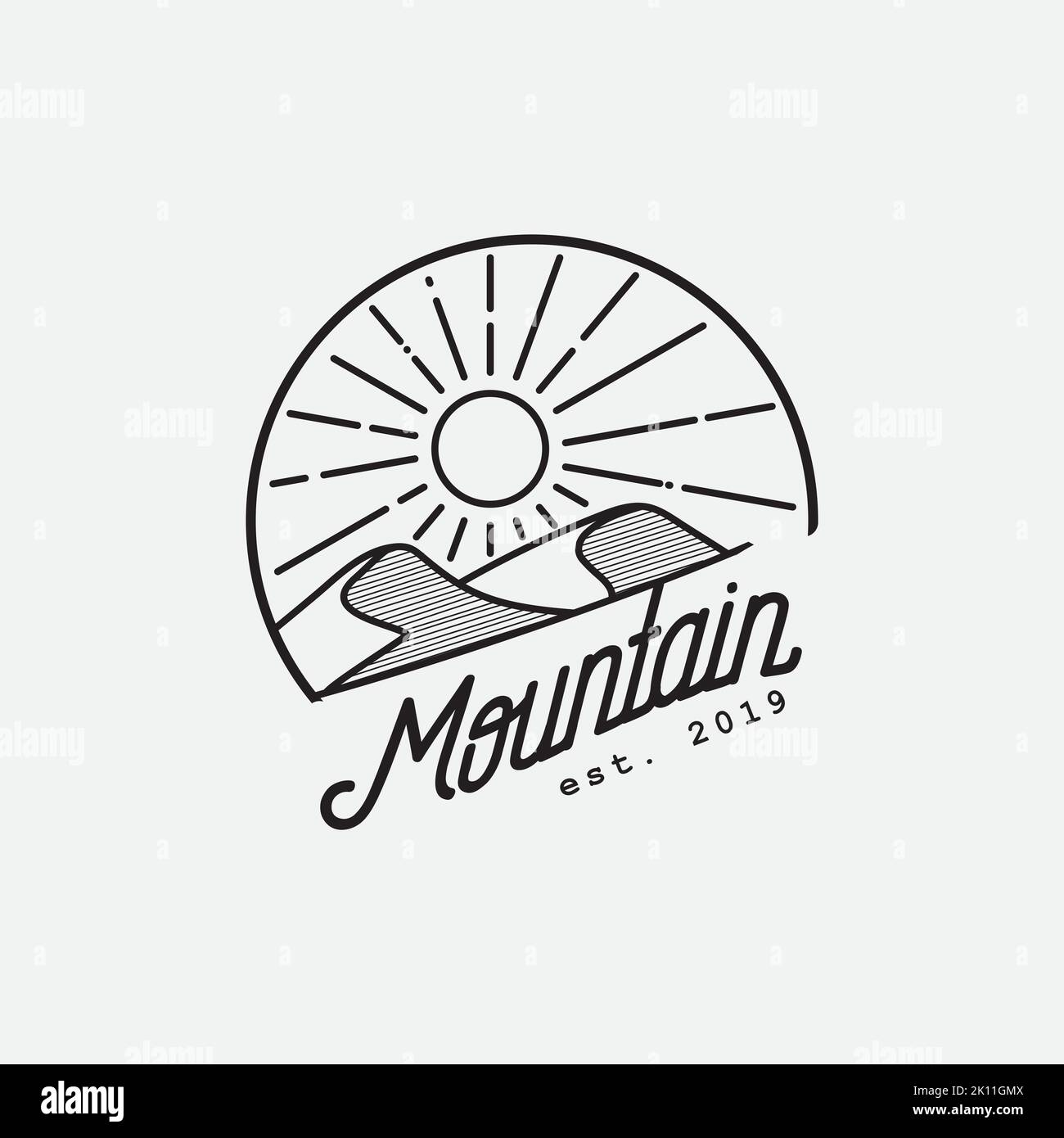 Mountain hill with sunshine illustration. Desert logo design template ...