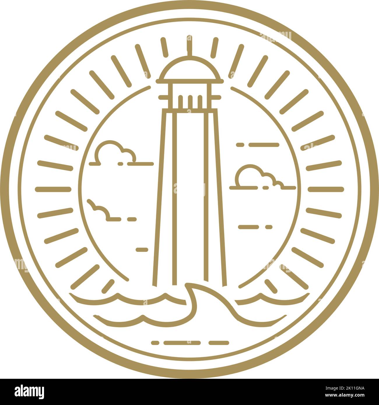 Coastal beach with lighthouse logo design template. Creative lighthouse ...