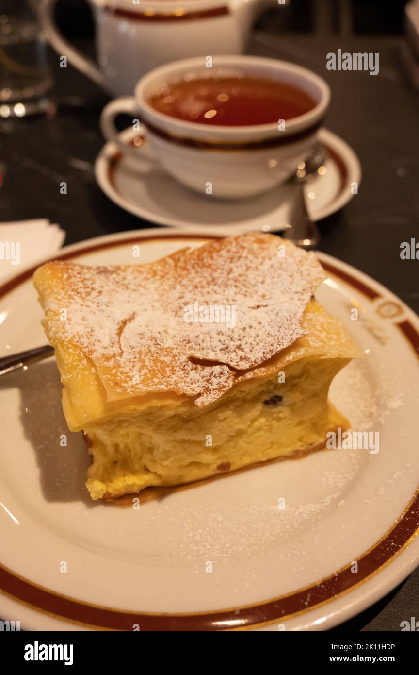 Austrian sweet dessert, filled with white cheese strudel served warm ...